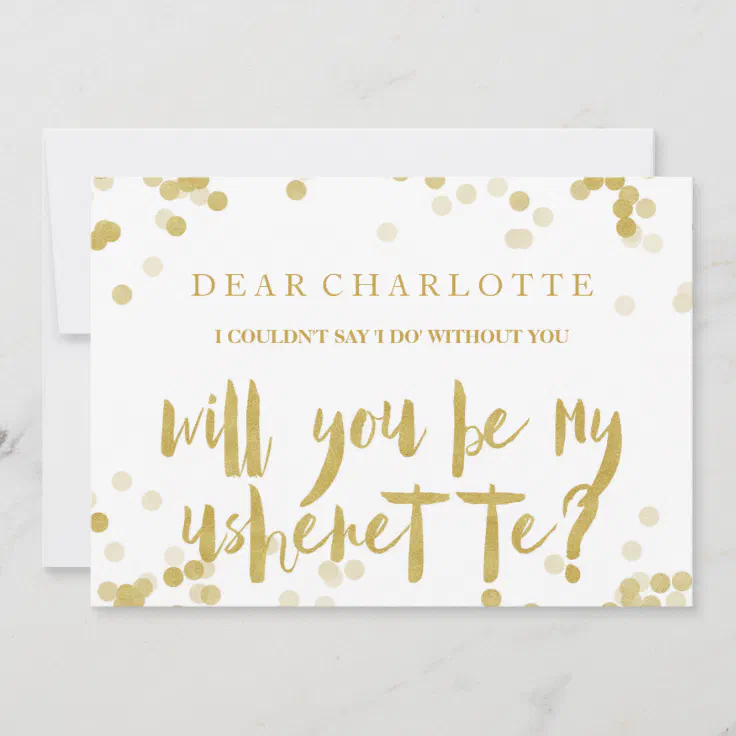 Faux Gold Confetti Will You Be My Usherette Invitation | Zazzle