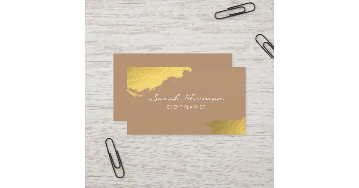 Faux gold elegant modern minimalist light brown business card | Zazzle