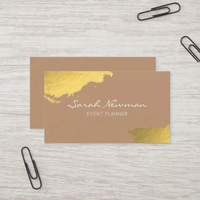 Faux gold elegant modern minimalist light brown business card | Zazzle