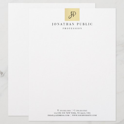 Faux Gold Elegant Monogram Glamorous Template Letterhead | Zazzle