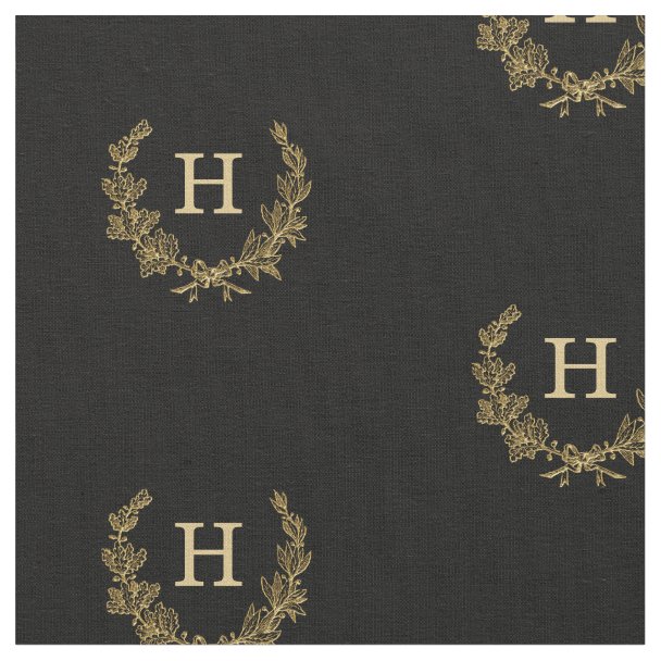 Gold Laurel Wreath Monogram Fabric | Zazzle