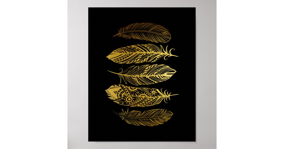 Faux Gold Feather Tribal Print Poster | Zazzle