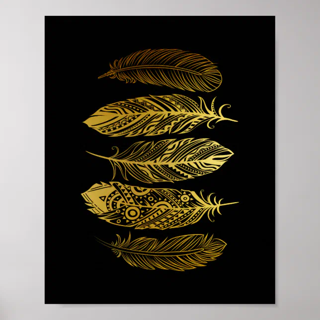 Faux Gold Feather Tribal Print Poster | Zazzle