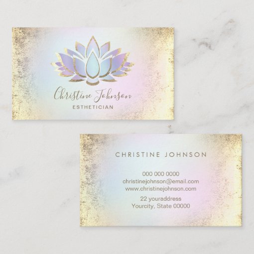 faux gold foil and pastel lotus esthetician business card | Zazzle