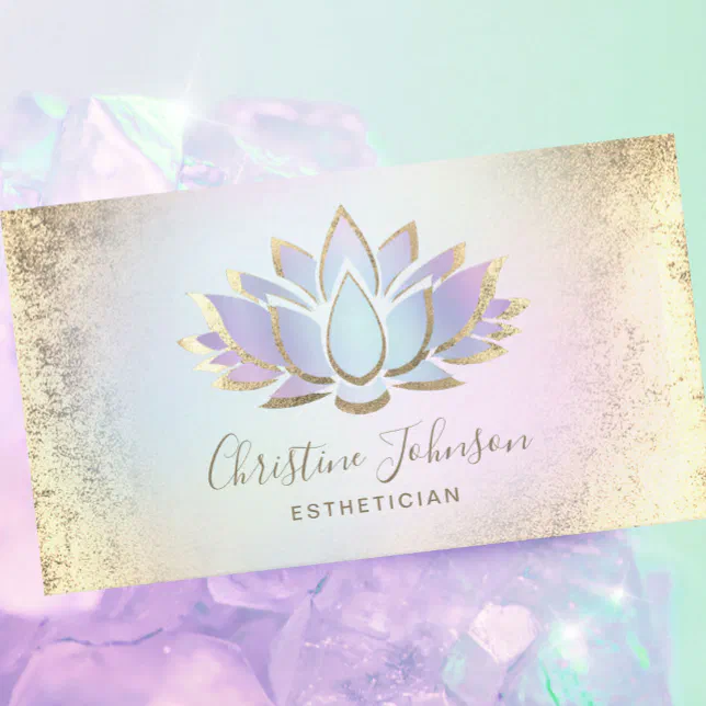 faux gold foil and pastel lotus esthetician business card | Zazzle