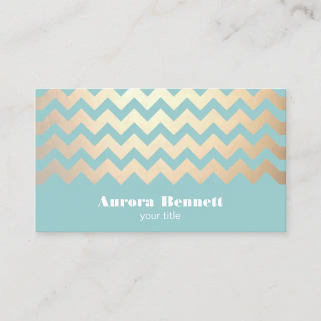 FAUX Gold Foil Chevron Pattern and Turquoise Blue Business Card | Zazzle