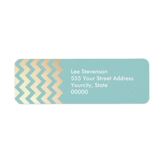 FAUX Gold Foil Chevron Pattern and Turquoise Blue Label | Zazzle