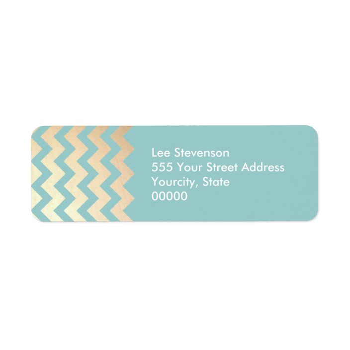 FAUX Gold Foil Chevron Pattern and Turquoise Blue Label | Zazzle.com
