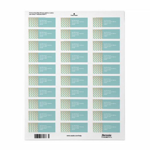 FAUX Gold Foil Chevron Pattern and Turquoise Blue Label | Zazzle