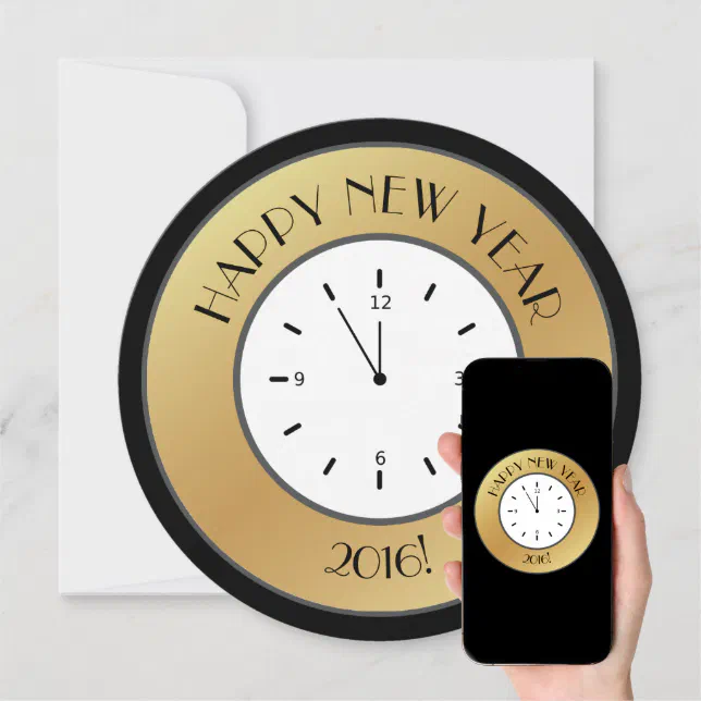 Faux Gold Foil Clock Midnight Happy New Year Invitation | Zazzle