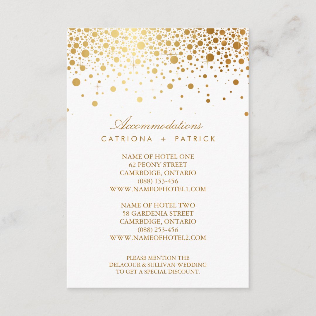 Faux Gold Foil Confetti Elegant Accommodations Car Enclosure Card | Zazzle
