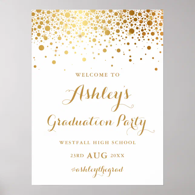 Faux Gold Foil Confetti Graduation Party Poster | Zazzle