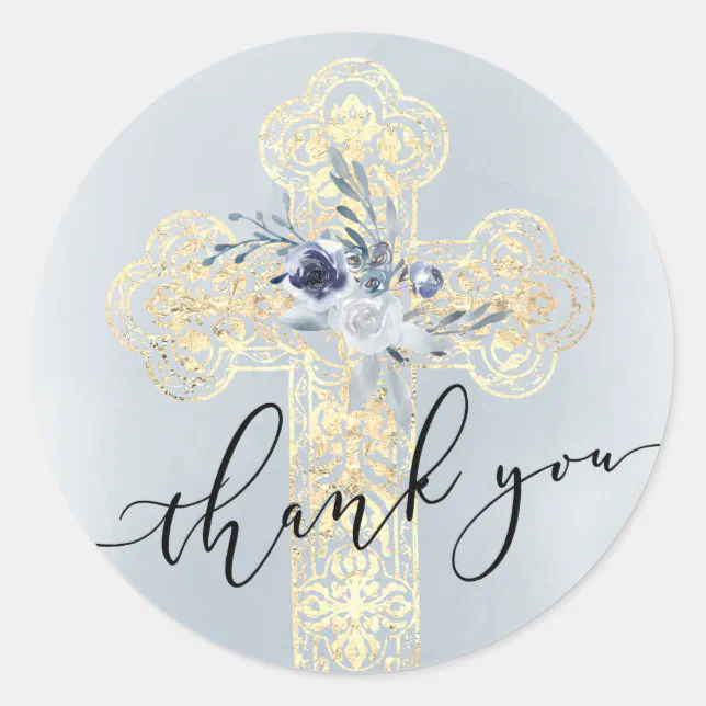 Faux gold foil Cross | Thank You Classic Round Sticker | Zazzle