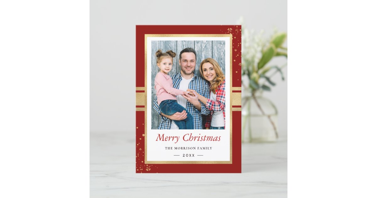Faux Gold Foil Frame Merry Christmas Photo Holiday Card | Zazzle