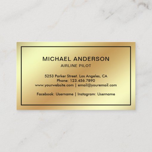 Faux Gold Foil Jet Aircraft Airplane Airline Pilot Business Card | Zazzle