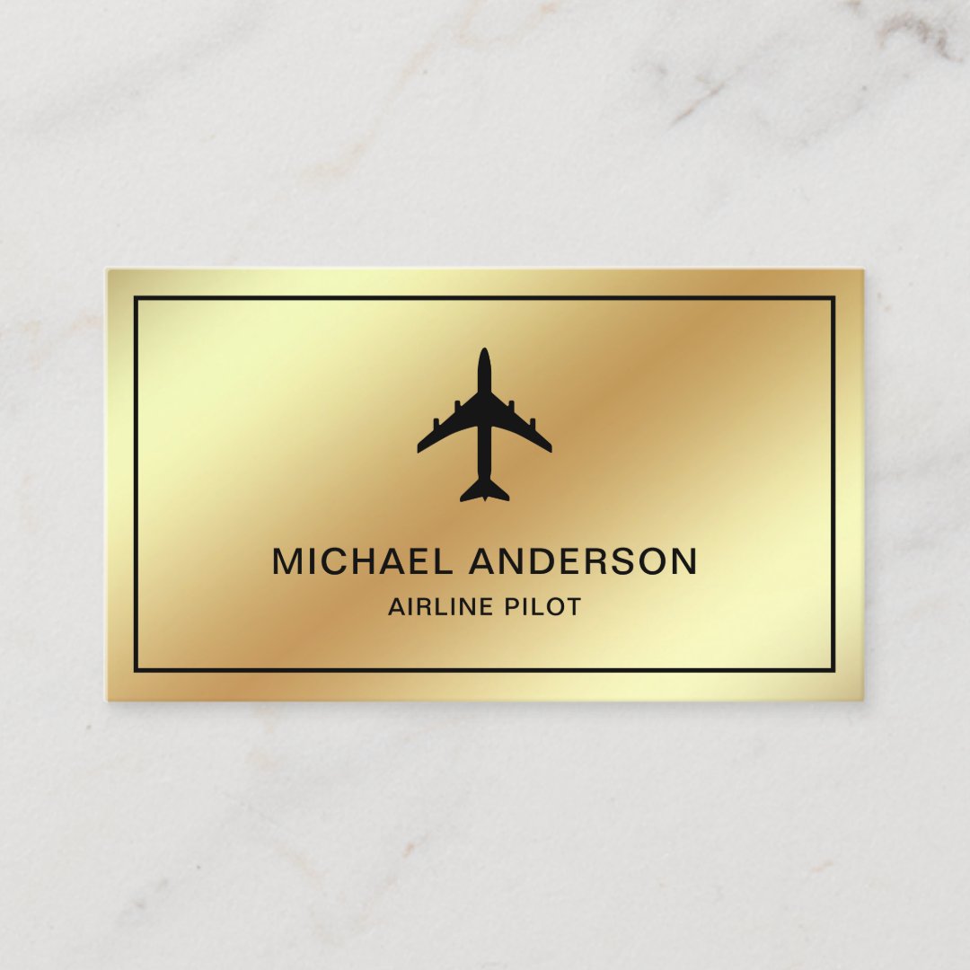 Faux Gold Foil Jet Aircraft Airplane Airline Pilot Business Card | Zazzle