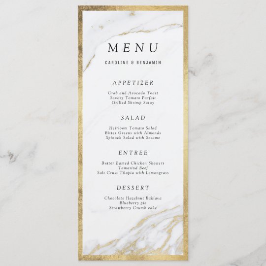 Faux gold foil marble luxury modern wedding menu | Zazzle.com