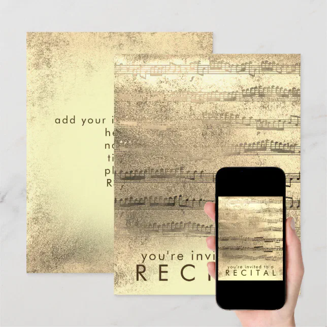FAUX gold foil music recital Invitation | Zazzle