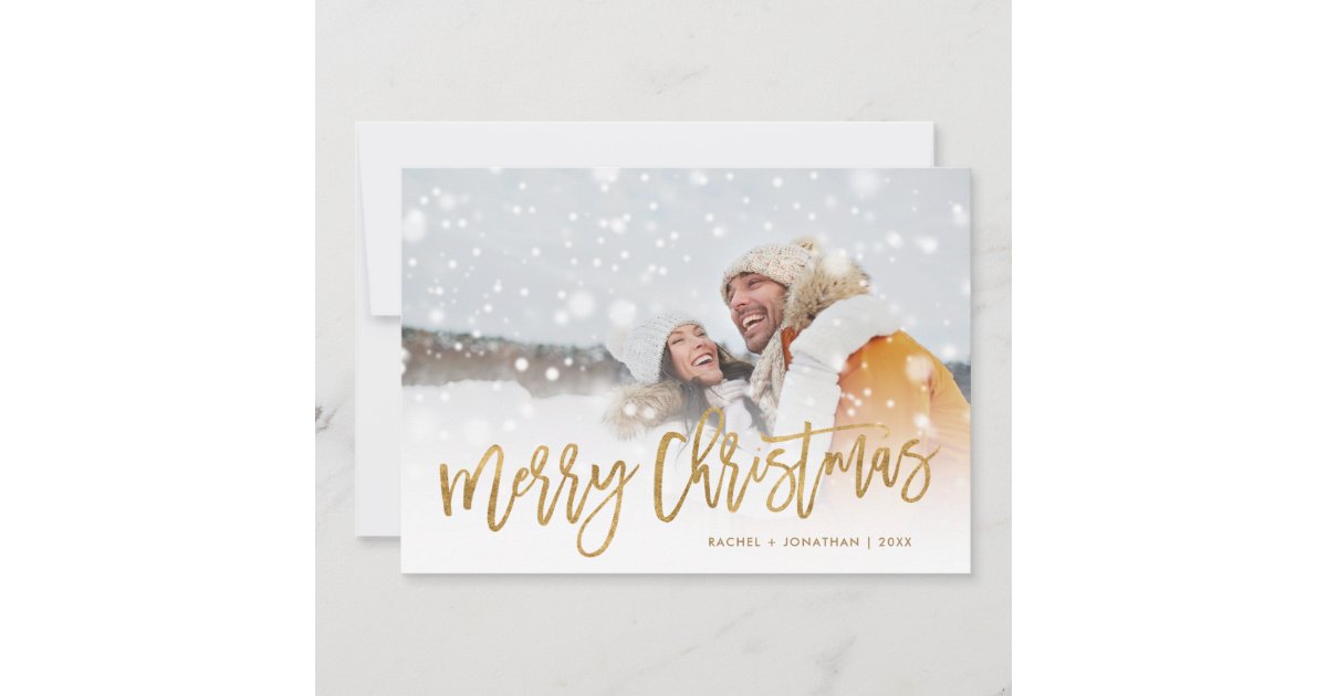 Faux Gold Foil Photo Overlay Merry Christmas Flat Holiday Card | Zazzle