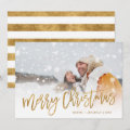 Faux Gold Foil Photo Overlay Merry Christmas Flat Holiday Card | Zazzle