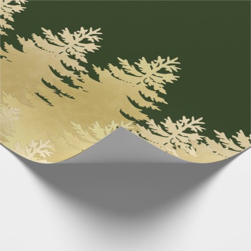 Faux Gold Foil Pine Trees Dark Green Background Wrapping Paper | Zazzle