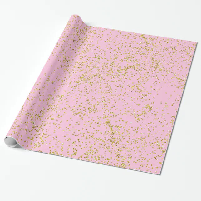 Faux Gold Foil Pink Background Sprinkle Glitter Wrapping Paper | Zazzle
