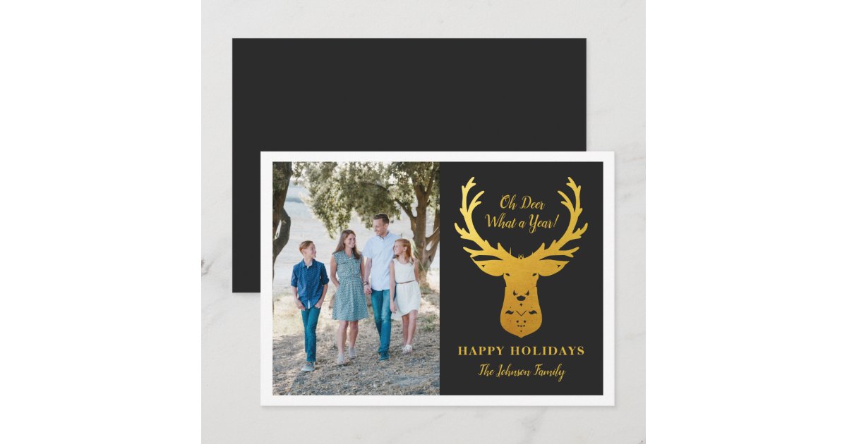 Faux Gold Foil Reindeer Oh Deer Photo Holiday Card | Zazzle