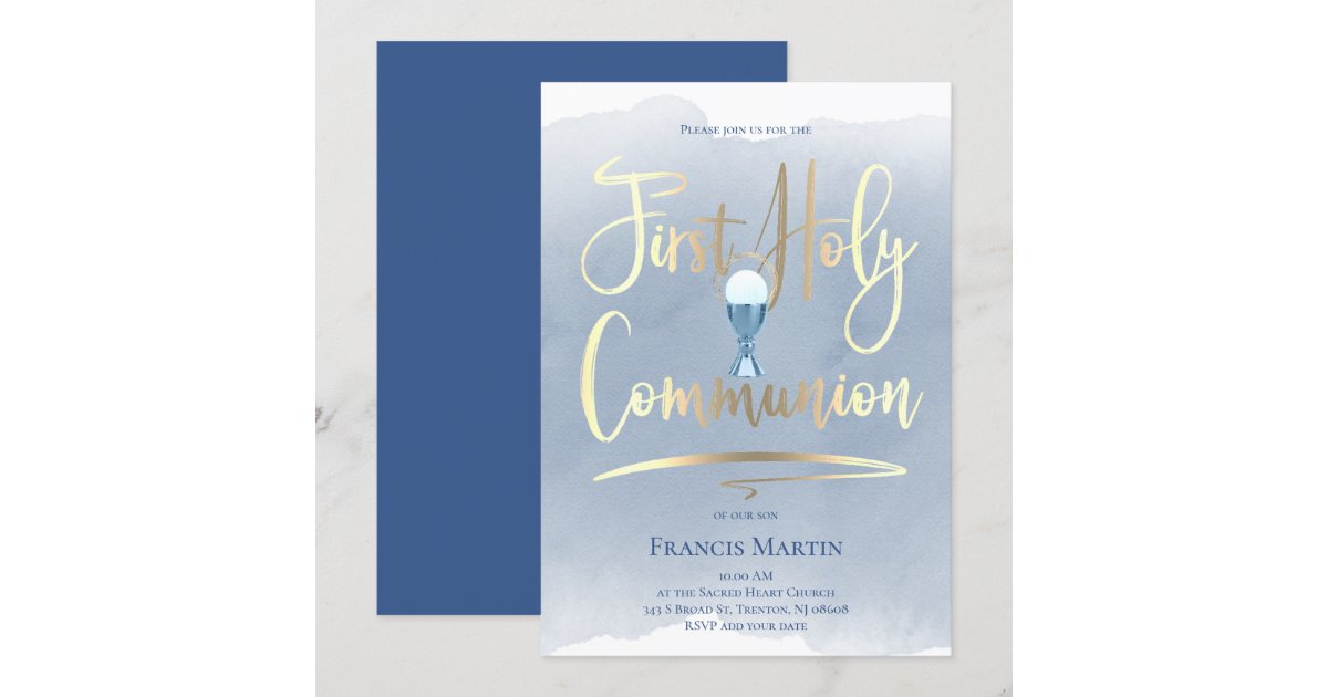 FAUX gold foil script | First Communion Invitation | Zazzle