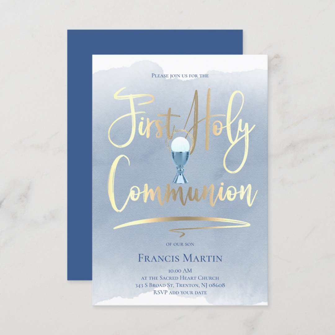 FAUX gold foil script | First Communion Invitation | Zazzle