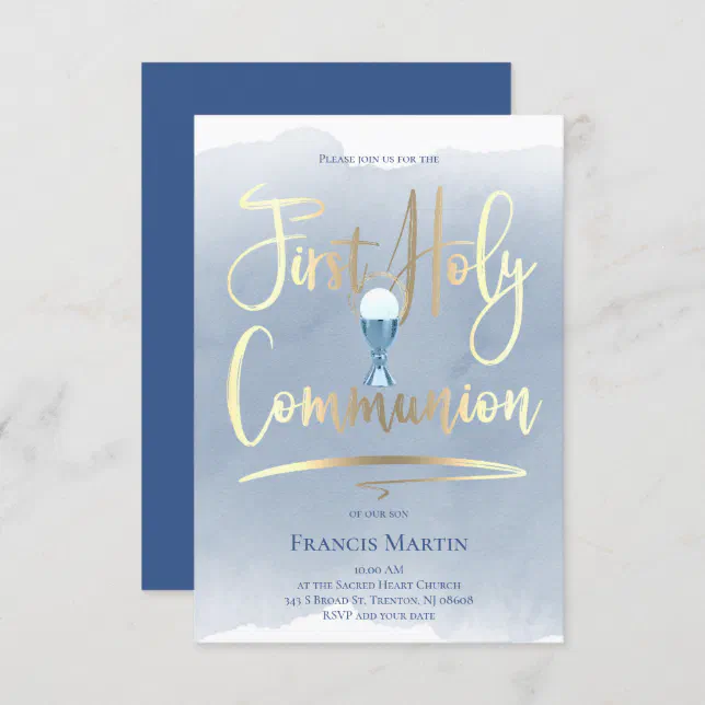 FAUX gold foil script | First Communion Invitation | Zazzle
