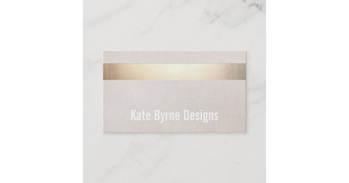 Faux Gold Foil Striped Elegant Modern Beige Linen Business Card | Zazzle