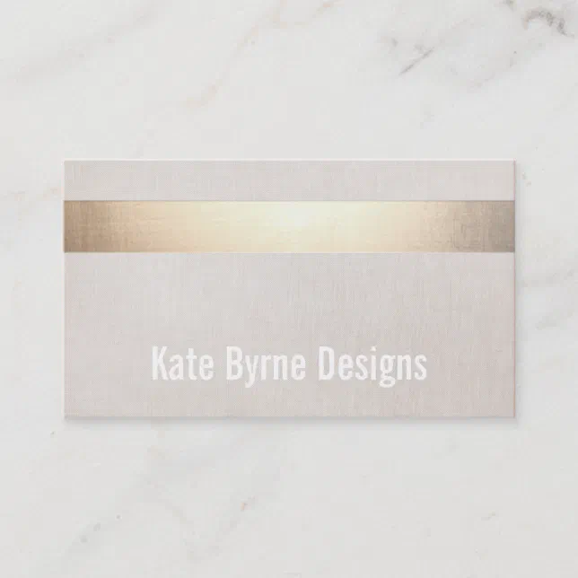 Faux Gold Foil Striped Elegant Modern Beige Linen Business Card | Zazzle