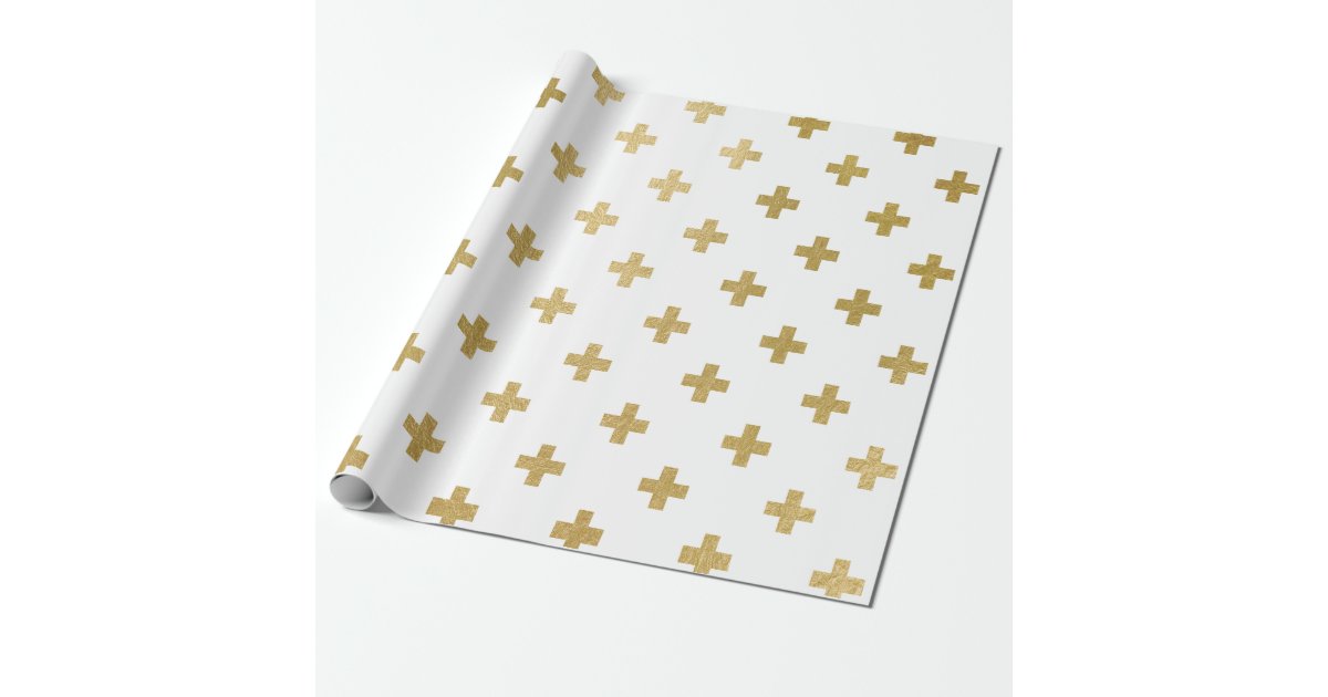 Faux Gold Foil Swiss Cross Pattern Wrapping Paper | Zazzle