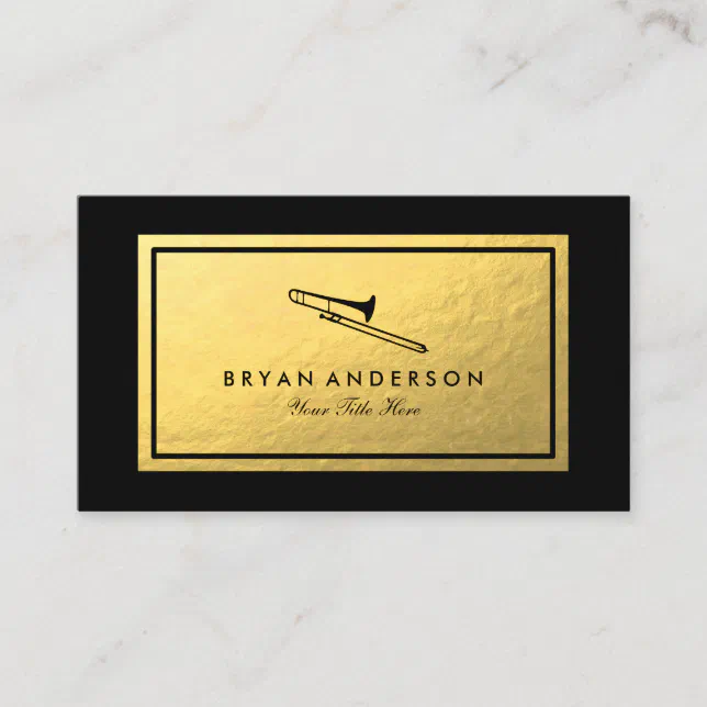 Faux Gold Foil - Trombone Business Card | Zazzle