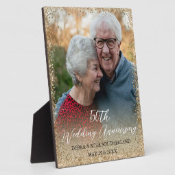 Faux Gold Glitter 50th Wedding Anniversary Photo Plaque | Zazzle