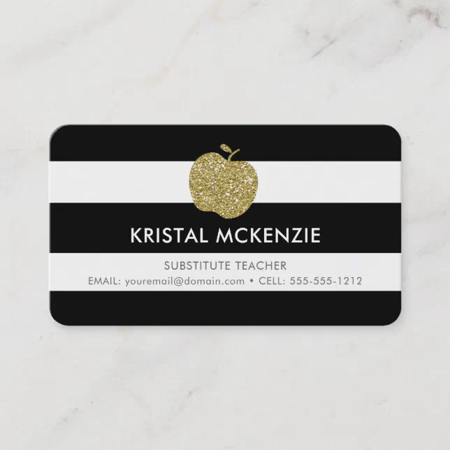 Faux Gold Glitter Apple Teacher Business Cards | Zazzle