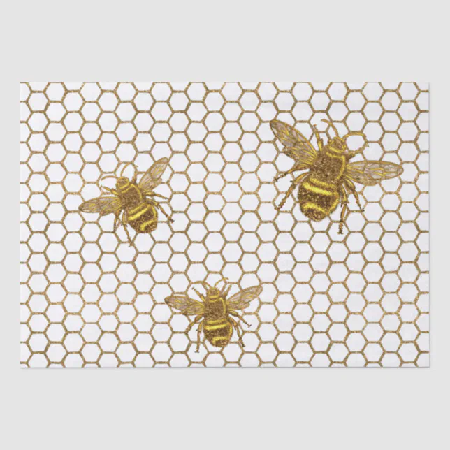 Faux Gold Glitter Bees Gold Hexagon Beehive Tissue Paper | Zazzle