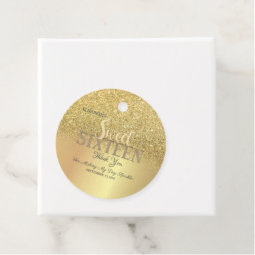 Faux Gold Glitter Bokeh Sweet 16 Favor Tags | Zazzle