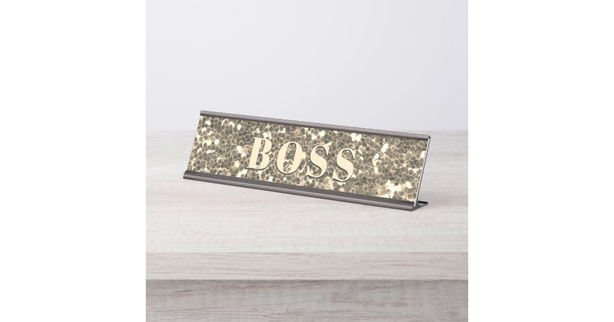 Faux Gold Glitter Boss Metal Desk Name Plate | Zazzle.com