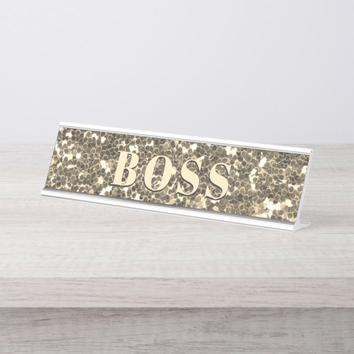 Faux Gold Glitter Boss Metal Desk Name Plate | Zazzle.com