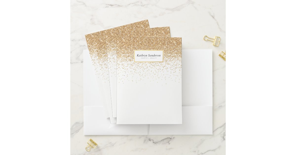 FAUX GOLD GLITTER BOX LOGO stylish glamorous Pocket Folder | Zazzle