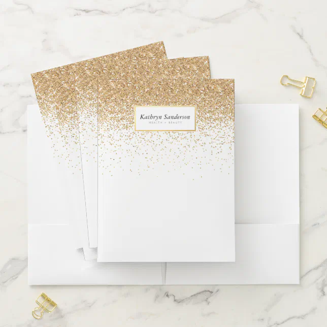 FAUX GOLD GLITTER BOX LOGO stylish glamorous Pocket Folder | Zazzle