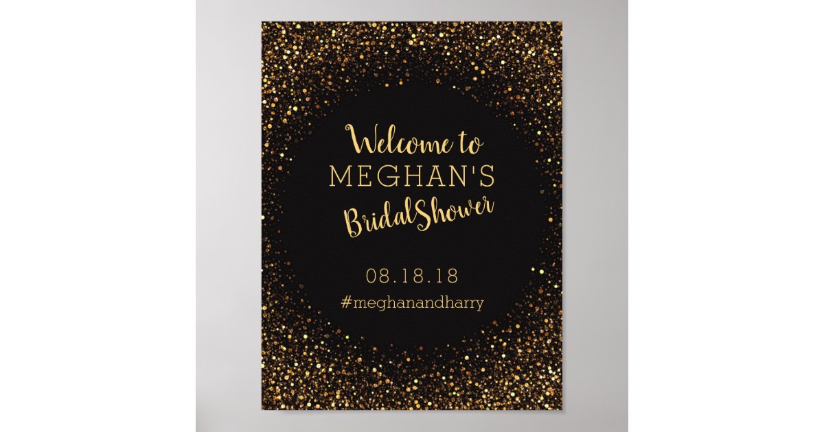 Faux Gold Glitter Bridal Shower Welcome Sign Black | Zazzle