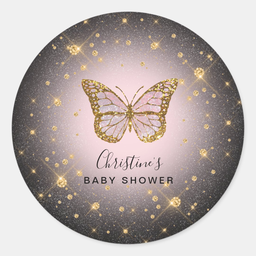 faux gold glitter butterfly classic round sticker | Zazzle