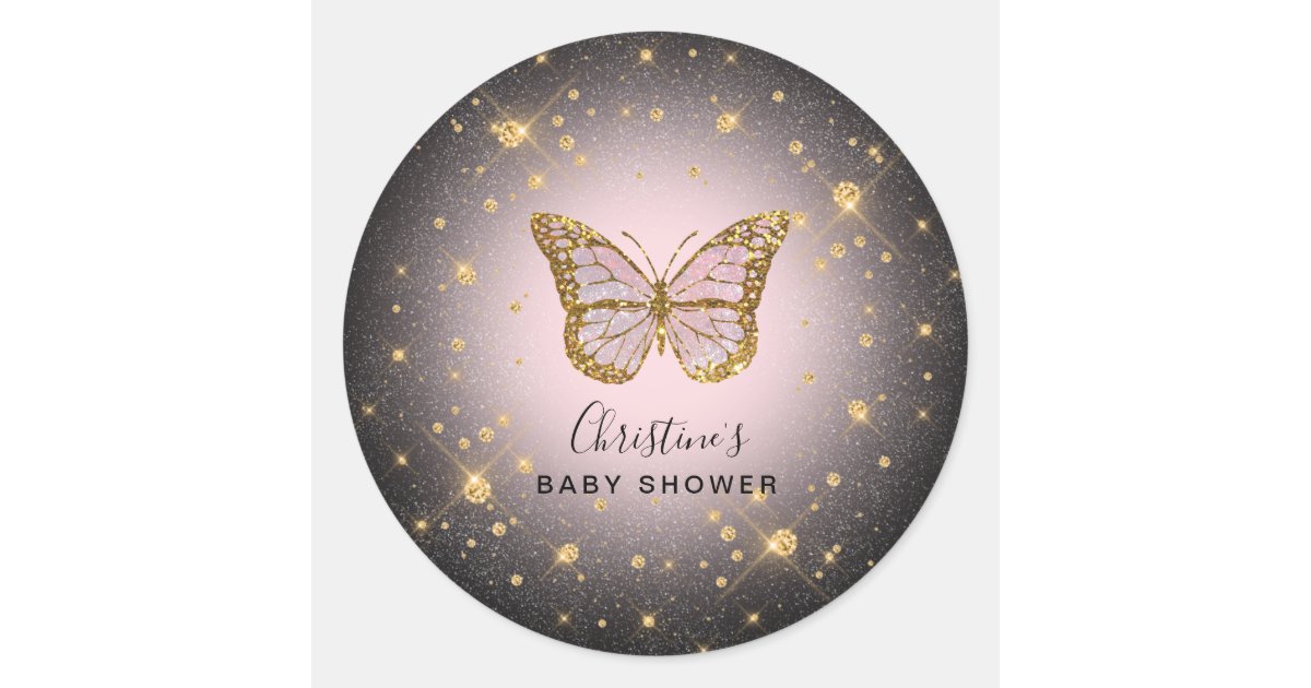 faux gold glitter butterfly classic round sticker | Zazzle