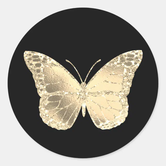 faux gold glitter butterfly classic round sticker | Zazzle