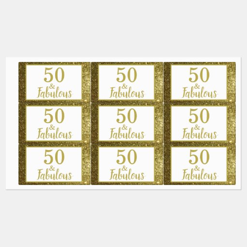 Faux Gold Glitter Fabulous 50th Birthday Labels | Zazzle