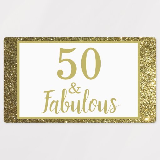 Faux Gold Glitter Fabulous 50th Birthday Labels | Zazzle