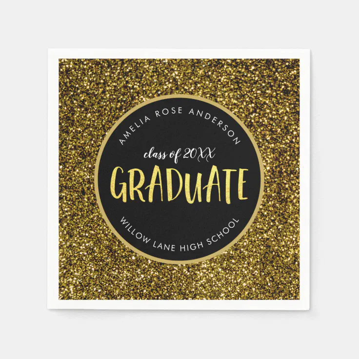 Faux Gold Glitter Graduate Graduation Napkins | Zazzle