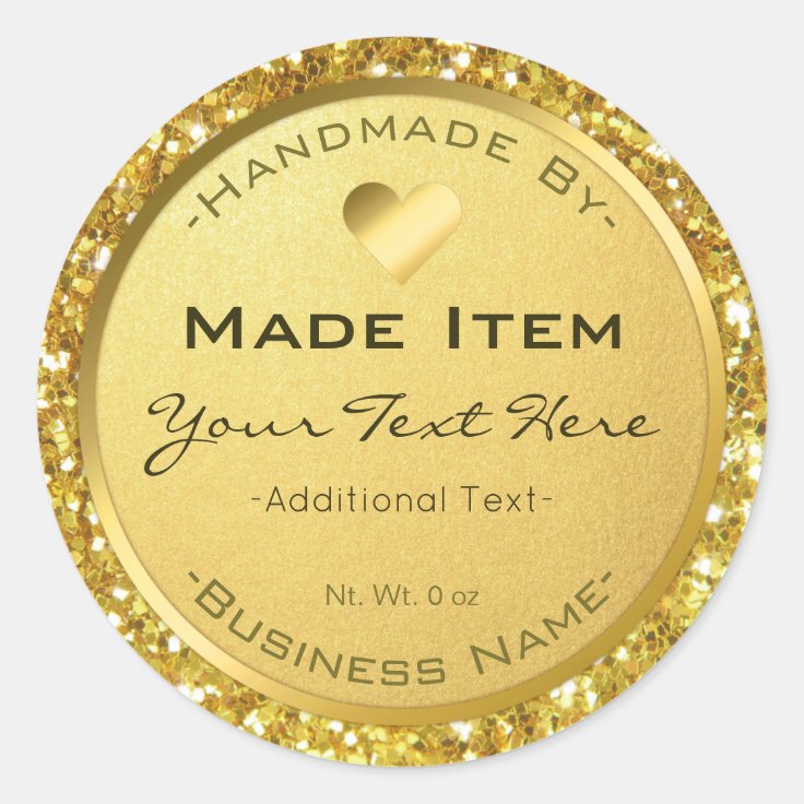 Faux Gold Glitter Handmade Small Business Classic Round Sticker | Zazzle